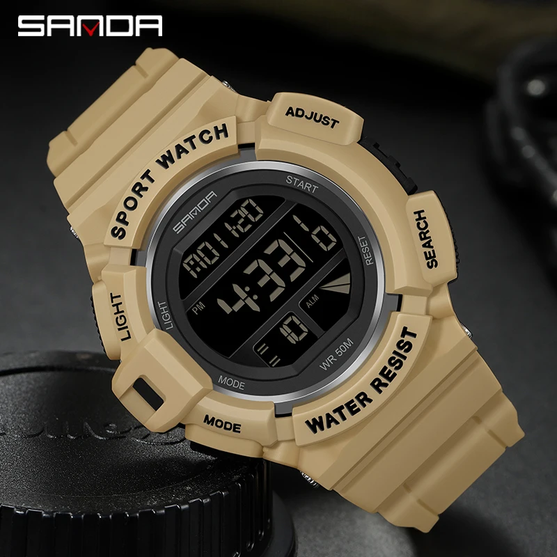 SANDA reloj Digital para hombre, pulsera deportiva luminosa, resistente al agua, electrónica ...