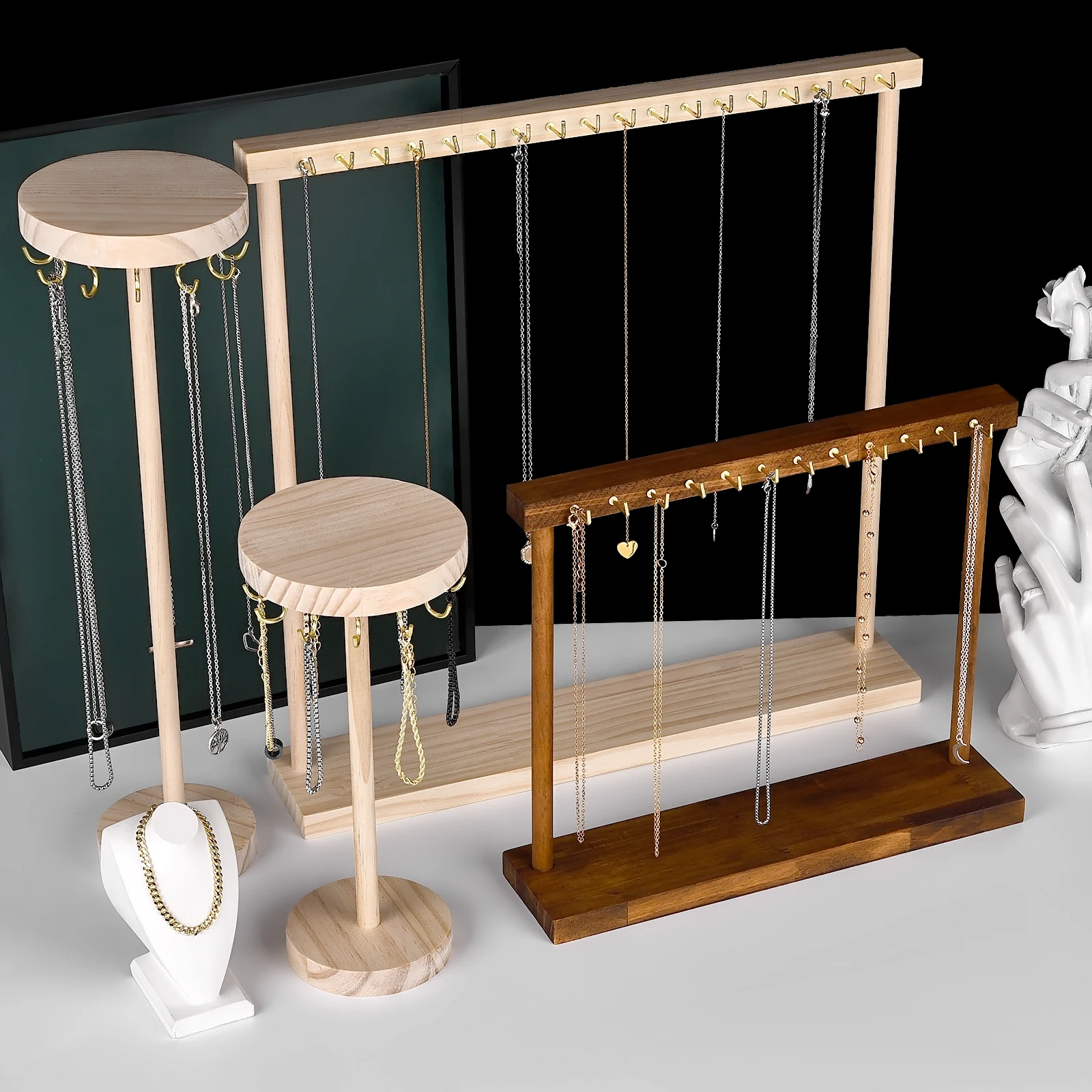 Jewelry-Organizer-Display-Stand-Wood-Necklace-Hanging-Countertop-Rack ...