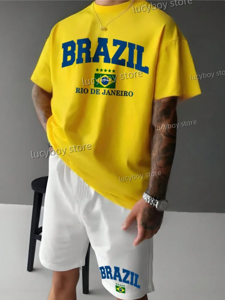 mens BRAZIL flag Printed Sport T-shirt+shorts Suit Set Men Luxury ...