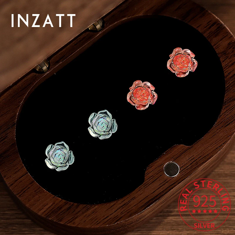 INZATT Real 925 Sterling Silver Illusory Color Flower Stud Earrings for ...