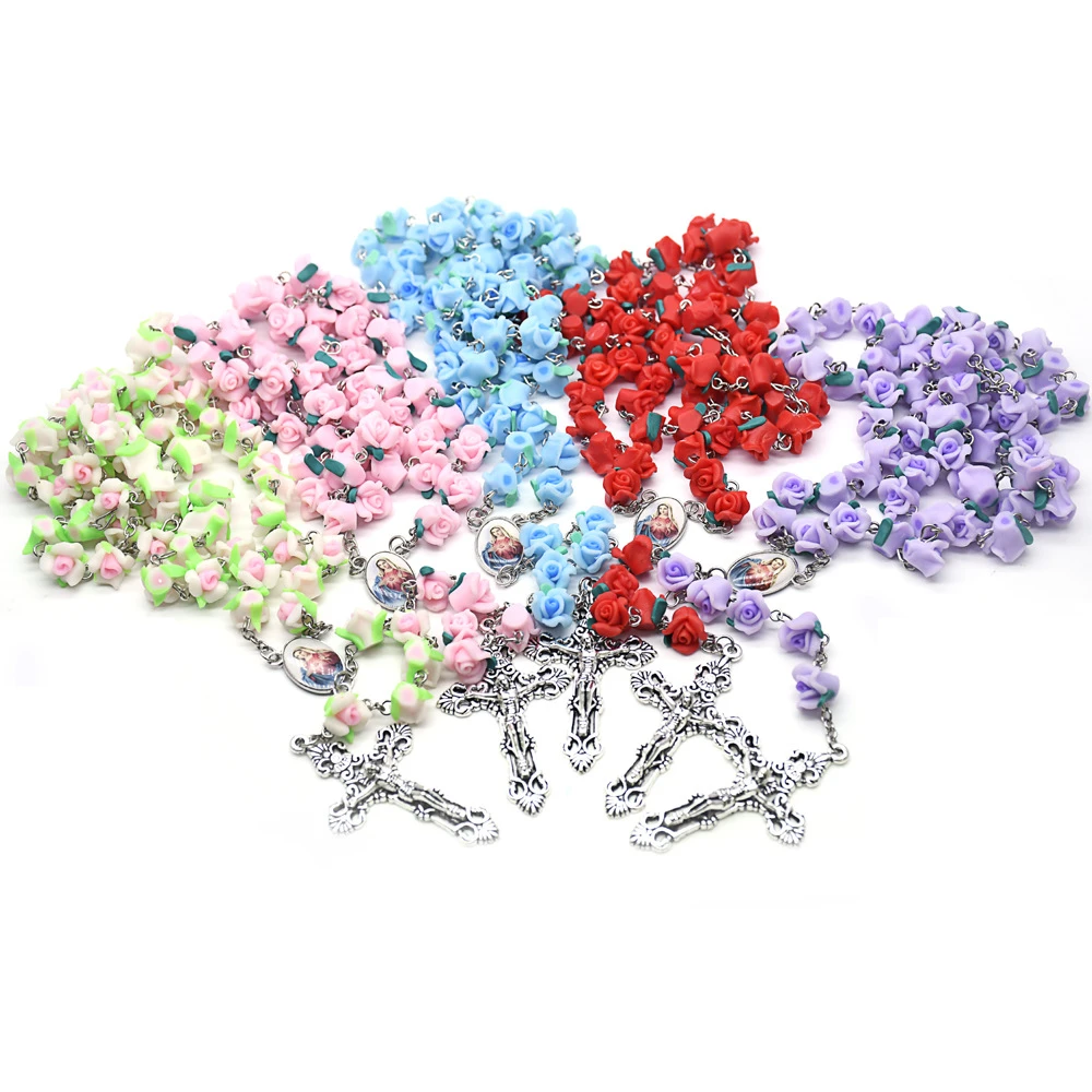 Christian Polymer Clay Fowler Rosary Necklace For Women Religion Virgin ...