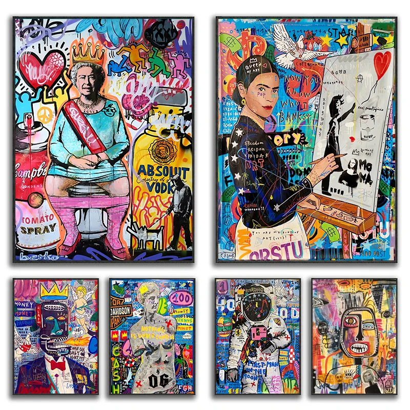 Colorful-Graffit-Art-Poster-Famous-Portrait-Canvas-Painting-Abstract ...