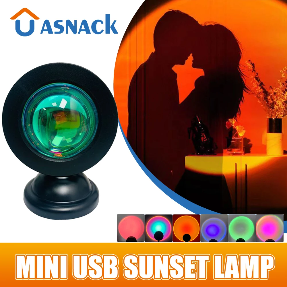 Usb 선셋 램프 Led 미니 프로젝터 야간 조명 16 색 스위치 무지개 분위기 홈 침실 배경 벽 티몬