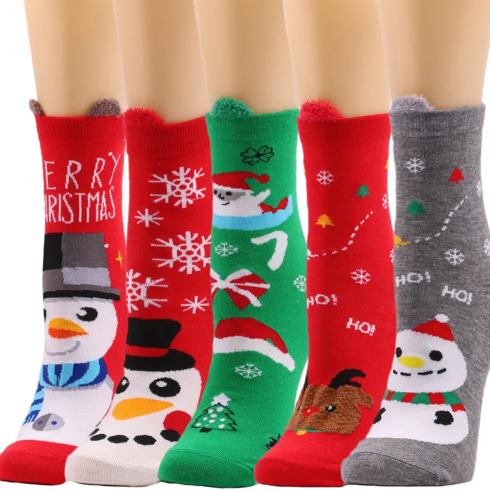 Women-s-Christmas-Socks-Cute-Santa-Claus-Autumn-Winter-Elk-Female-Mid ...