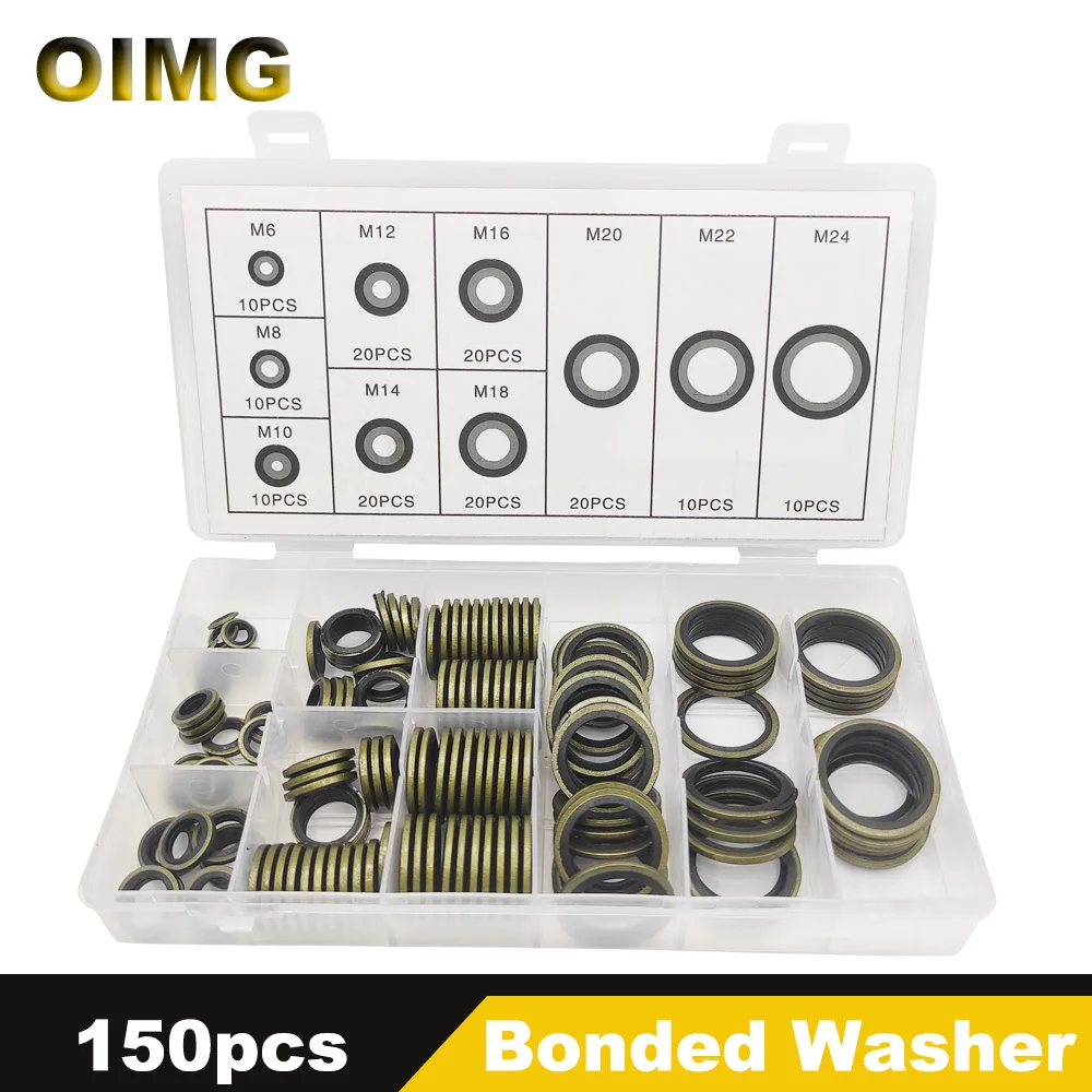 150Pcs-Metal-Bonded-Seal-Washer-Rings-Oil-Drain-Screw-Combined-Washer-Gaskets-for-Automotive ...