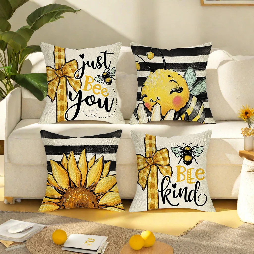 Bee-Pillow-Case-World-Bee-Day-Cartoon-Sofa-Cushion-Cute-Style-Linen ...