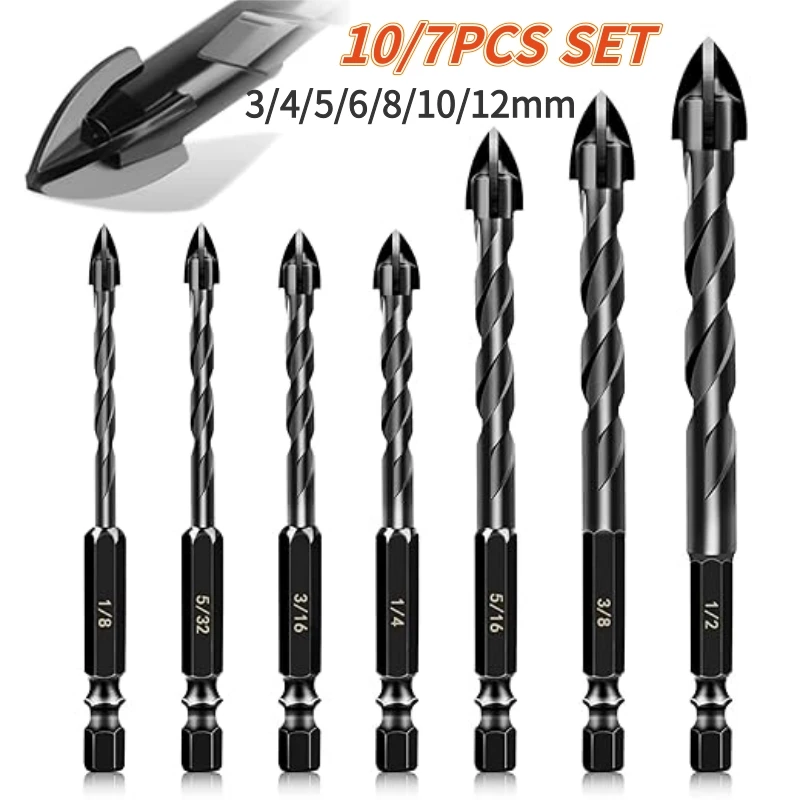 10-7Pcs-3-12mm-Masonry-Drill-Bits-Concrete-Drill-Bit-Set-Tungsten ...