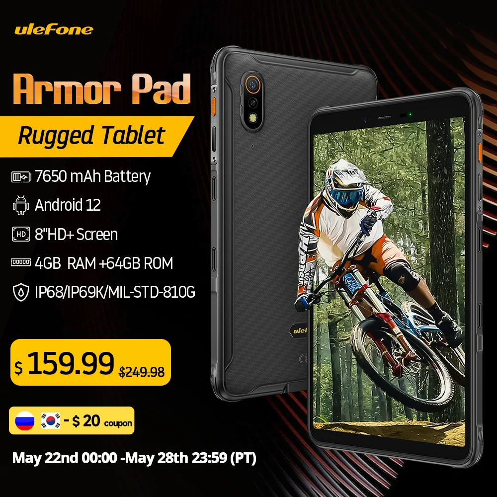 Ulefone Armor Pad Rugged Tablet IP68/IP69K 4G Android Tablet Phone 4GB ...