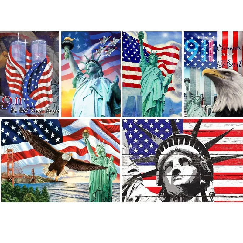 American Flag With Eagle And Statue Of Liberty