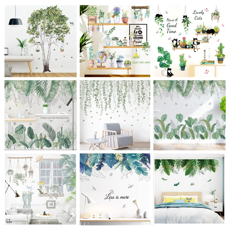Tropical-Leaves-Jungle-Wall-Stickers-Bedroom-Living-Room-Decorative ...