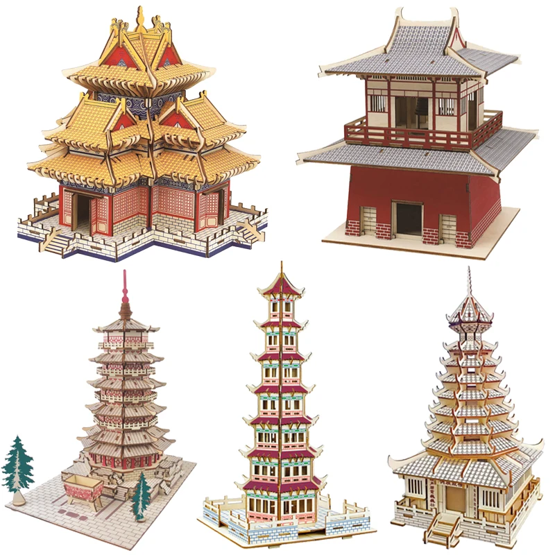 3D-Wooden-Pagoda-Puzzle-DIY-Building-Temple-Model-Wood-Toy-Chinese ...