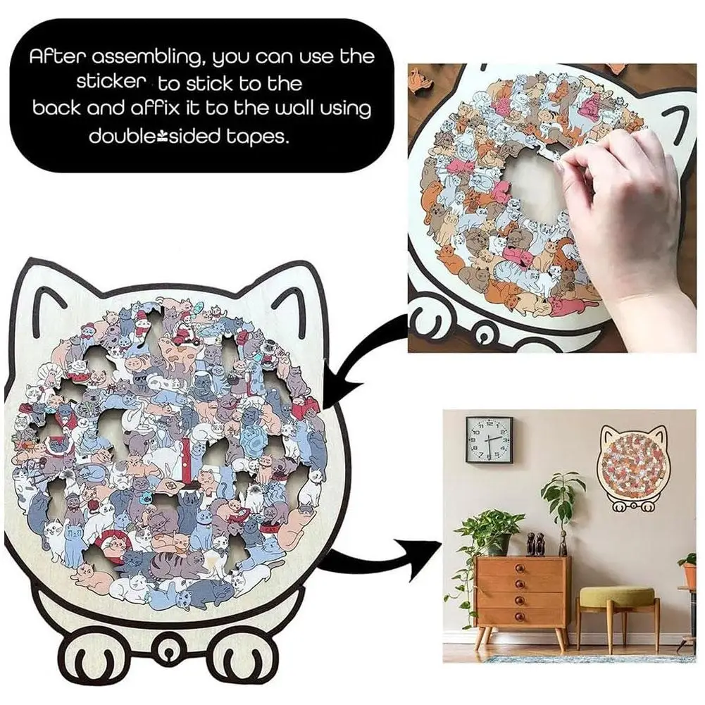 50-135pcs Morandi-Colored Cat Wooden Jigsaw Puzzle with Cat Silhouette ...