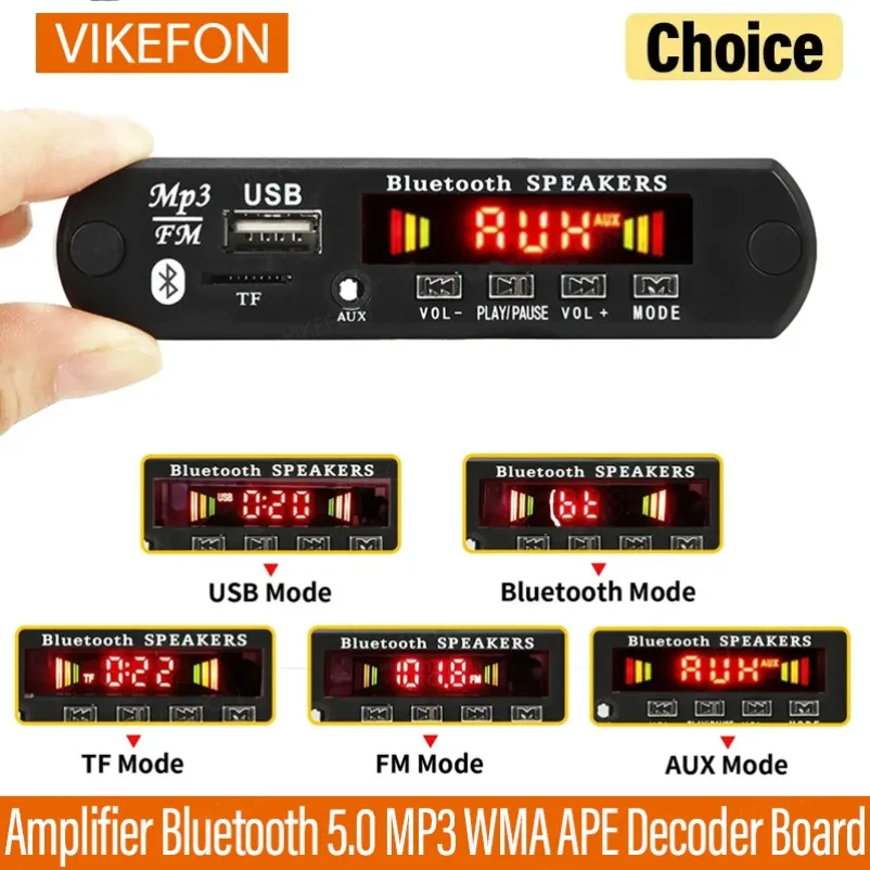 VIKEFON アンプ Bluetooth 5.0 MP3 WMA APE デコーダーボード DC 12V ハンズフリー カーオーディオ ...