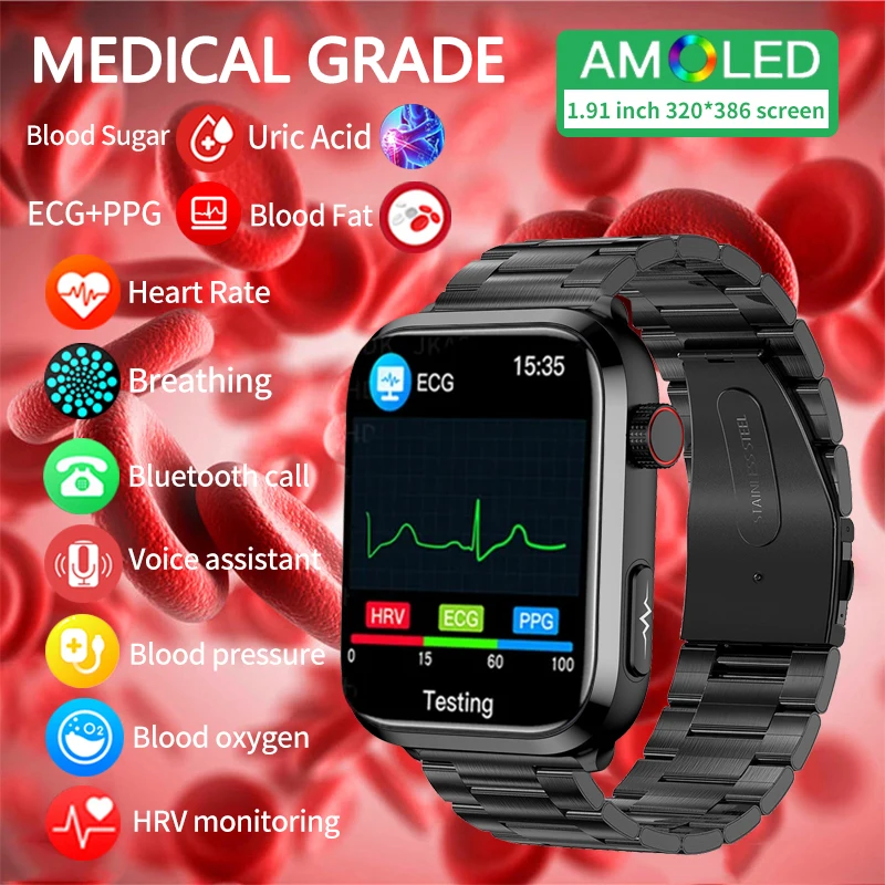 Medical-Grade-Smart-Watch-Blood-Sugar-Blood-Lipid-Uric-Acid-ECG-Watch ...