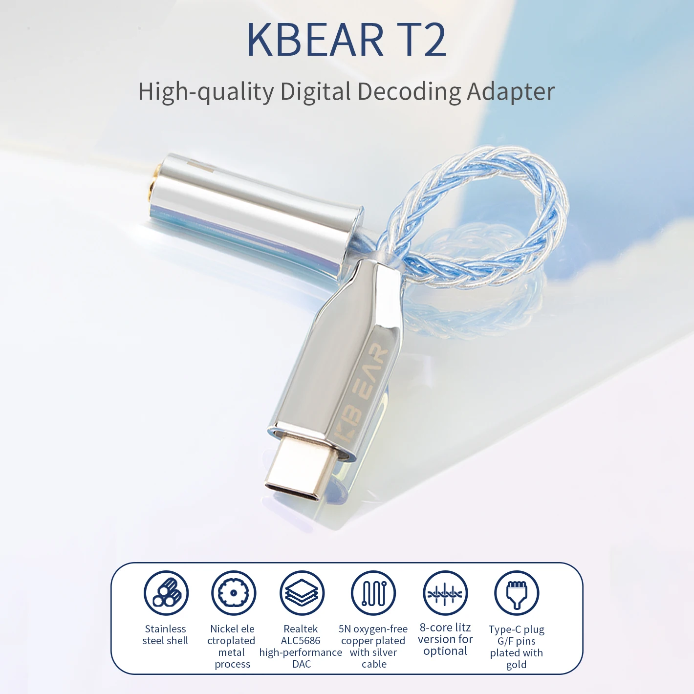 KBEAR Cable adaptador de auriculares T2, decodificación Digital tipo C ...