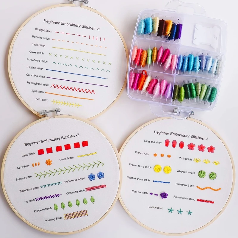 Beginners Embroidery Stitch Practice Kit Bamboo Embroidery Hoop Seam ...