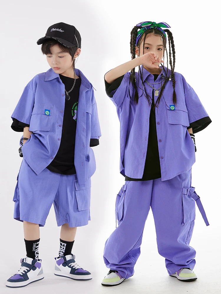 Kids Hip Hop Clothing Blue Loose Short Sleeves Shirt Coat Pants Boys ...