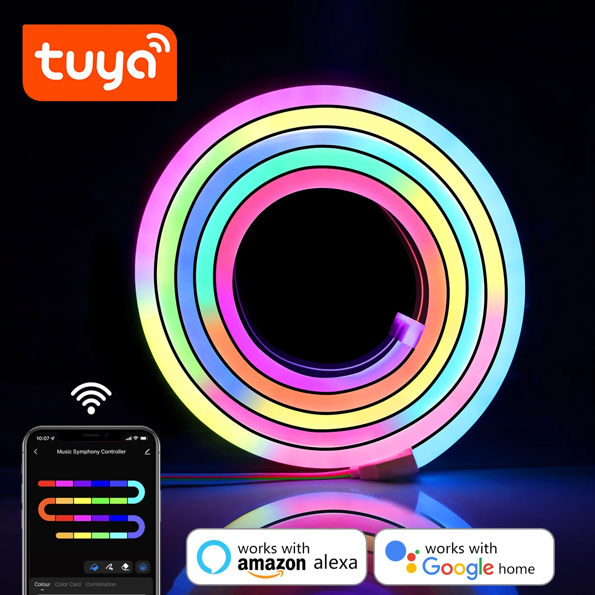 TUYA-Neon-LED-Strip-Lights-with-Music-Sync-RGBIC-Dreamcolor-Tape-24V ...