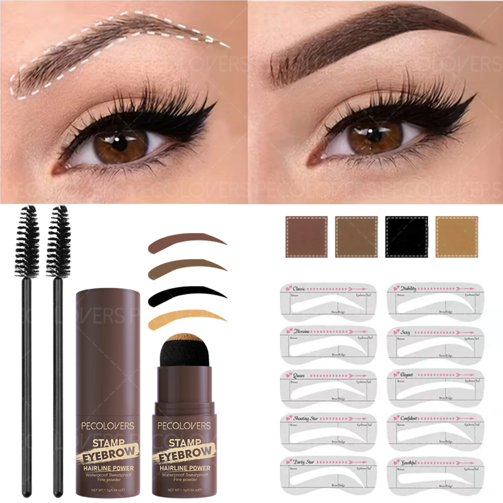 Christmas 3PCS/Set Waterproof Eyebrow Stamp - Fine Powder Perfect Brow ...