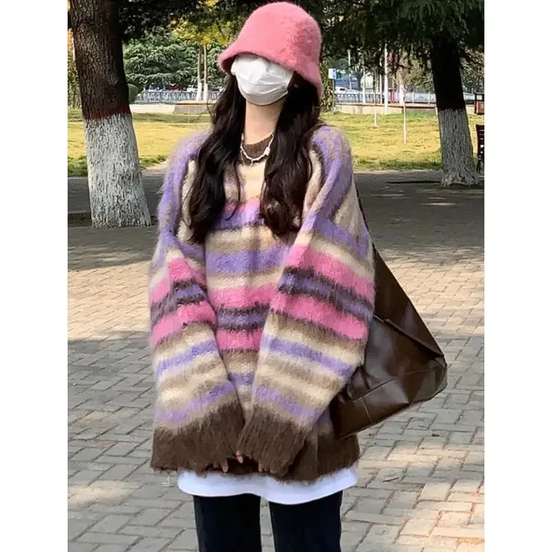 Loose-fit-Idle-Style-Color-Blocking-Knitted-Top-Jacket-Women-s-Spring ...