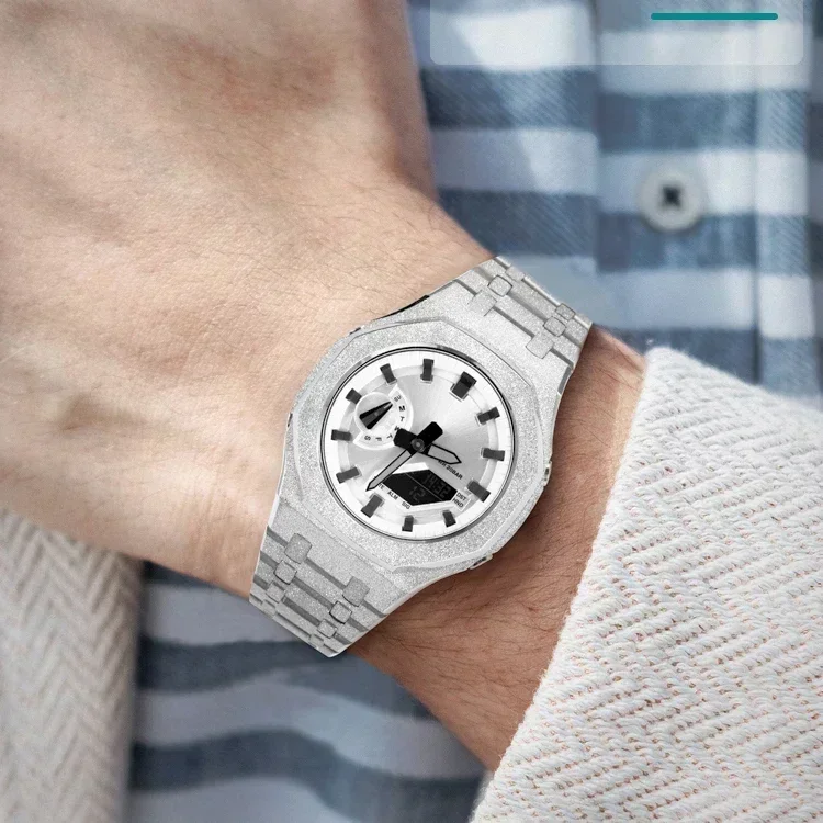 For-Casioak-GM2100-Mod-Kit-Stainless-Steel-Metal-Case-Rubber-Strap-Gen4 ...