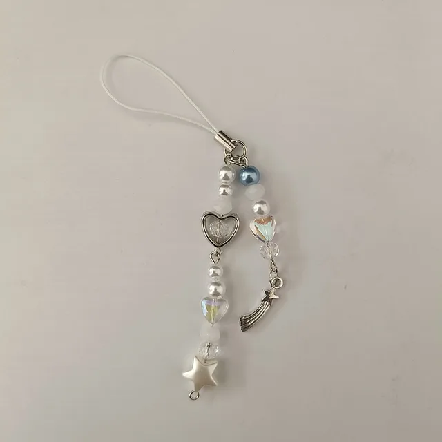 Handmade star mobile phone chain Sweet romantic beaded mobile phone key ...