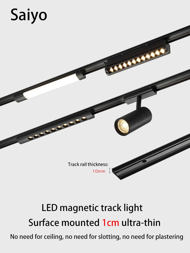 LED Magnetic Track Light Ultra-thin Surface Mounted 1cm Rails Lighting Fixture Ceiling Spot ...