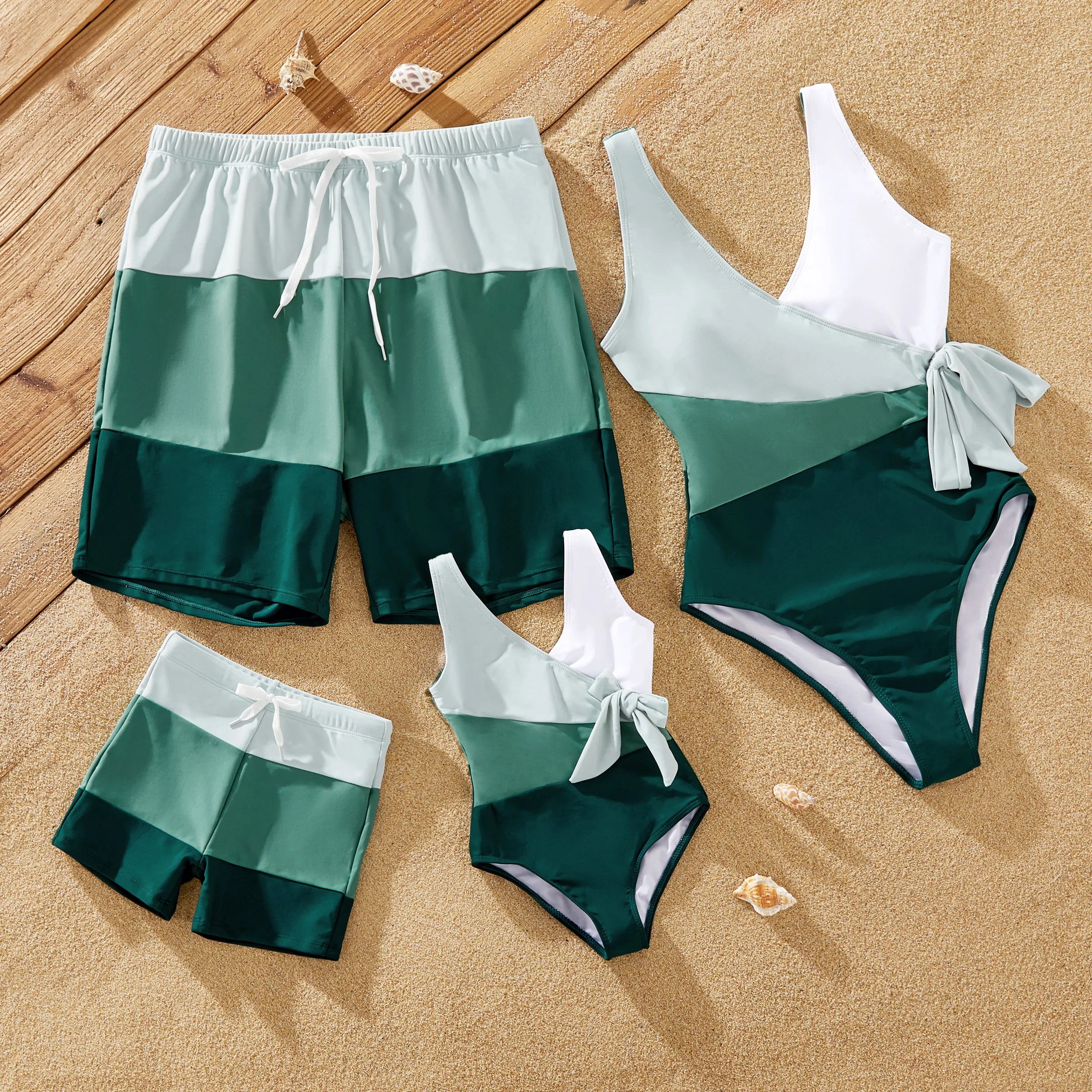 PatPat-Family-Matching-Colorblock-Swim-Trunks-or-Wrap-Side-V-Neck ...