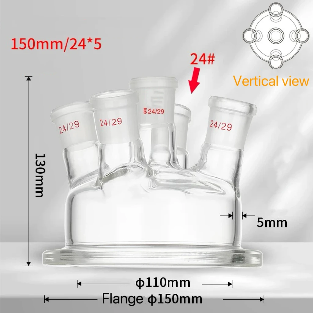 150mm Flange, 24/29 Joint, 5-Neck Glass Reactor Lid Five Necks Use for ...