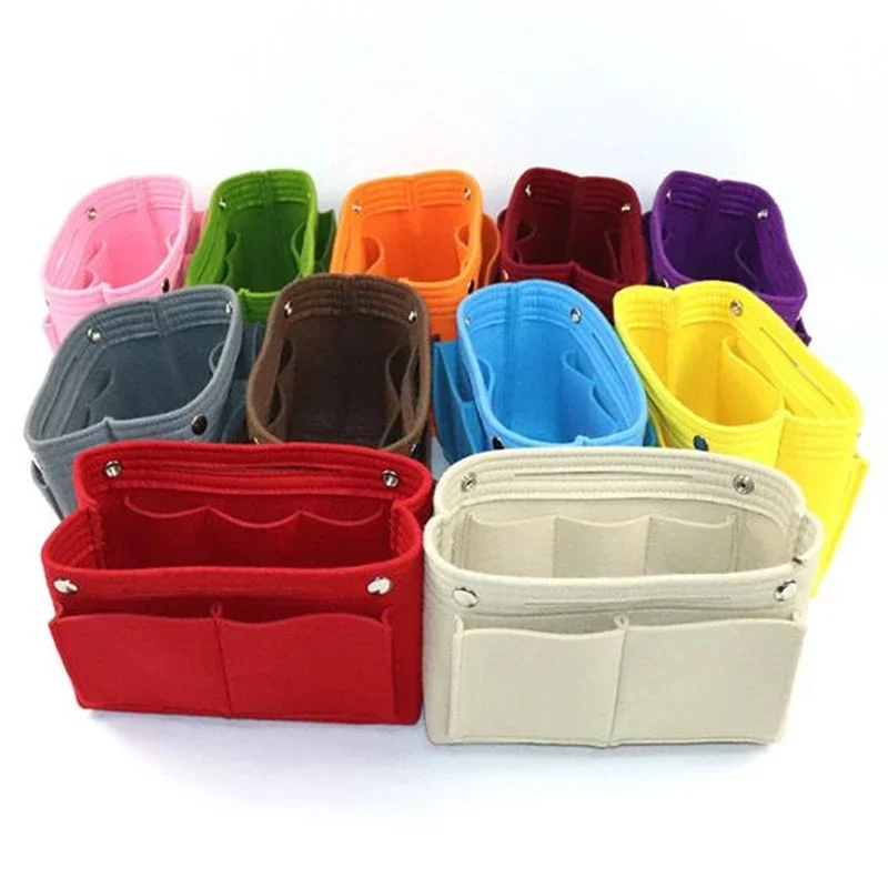 Lazyer Women Portable Solid Color Felt Multi Pockets Cosmetic Handbag ...