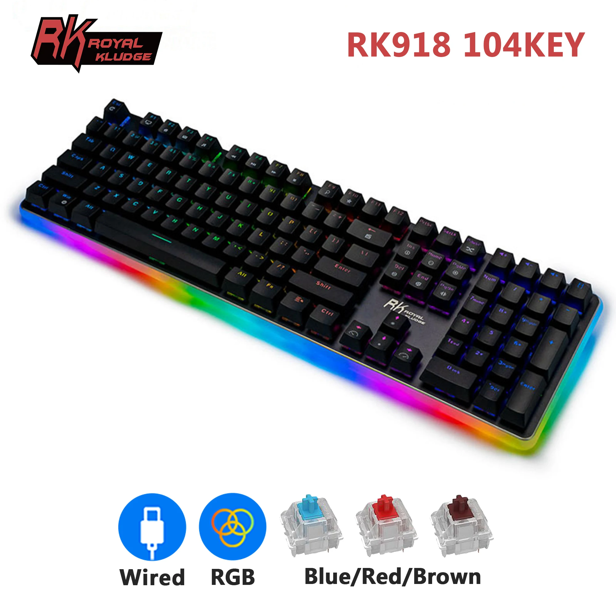 Rk royal kludge rk918 wired teclado mecânico 108 teclas 100% rgb ...