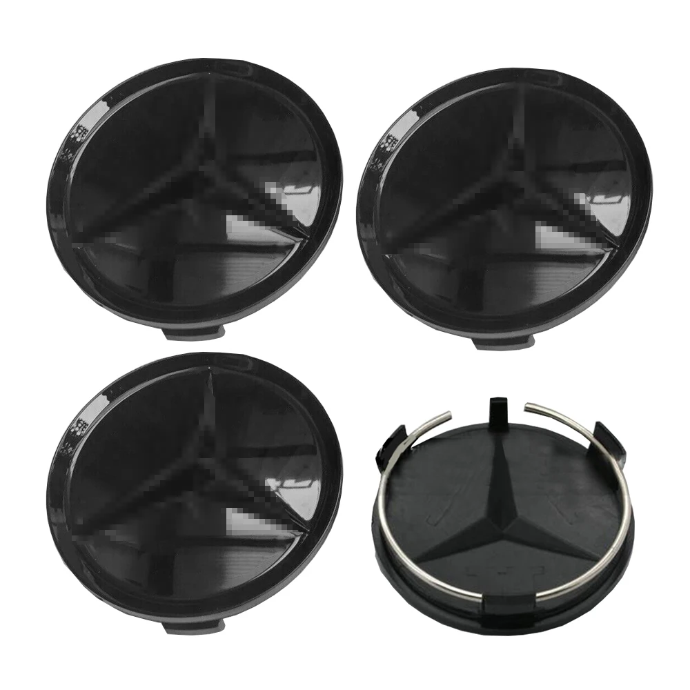 4-PCS-75mm-Wheel-Hub-Center-Cap-Full-Black-Star-Logo-Badge-Cover-for ...