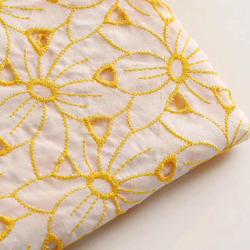 Soft-Yellow-Cotton-Fabric-Embroidery-Hollow-Fabric-For-Clothing-Custom ...