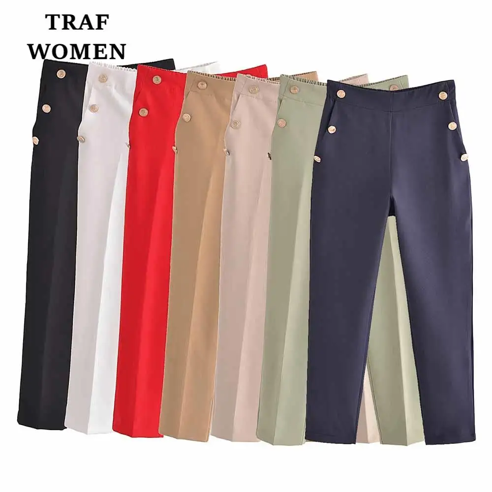 TRAF WOMEN 2023 Spring Fashion New Metal Button Straight Pants ...