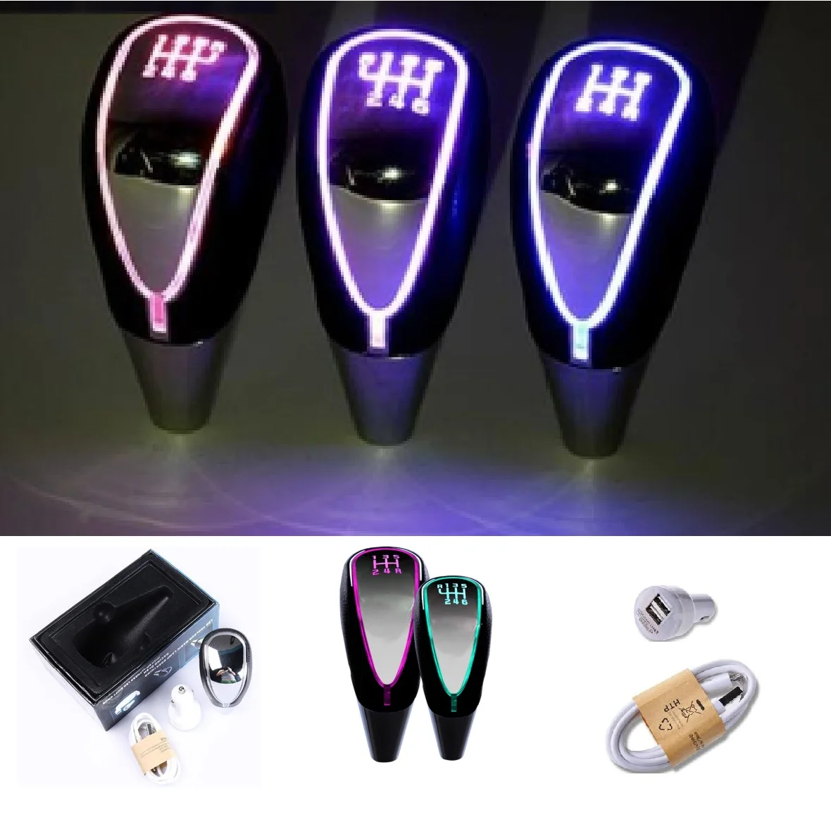 7 Colors Changes Activated Car Gear Shift Knob 6 Speed Car Led Gear ...