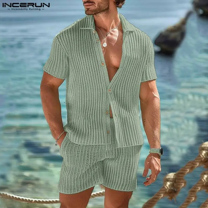 INCERUN-Conjunto-de-dos-piezas-para-hombre-camisa-de-manga-corta-y ...
