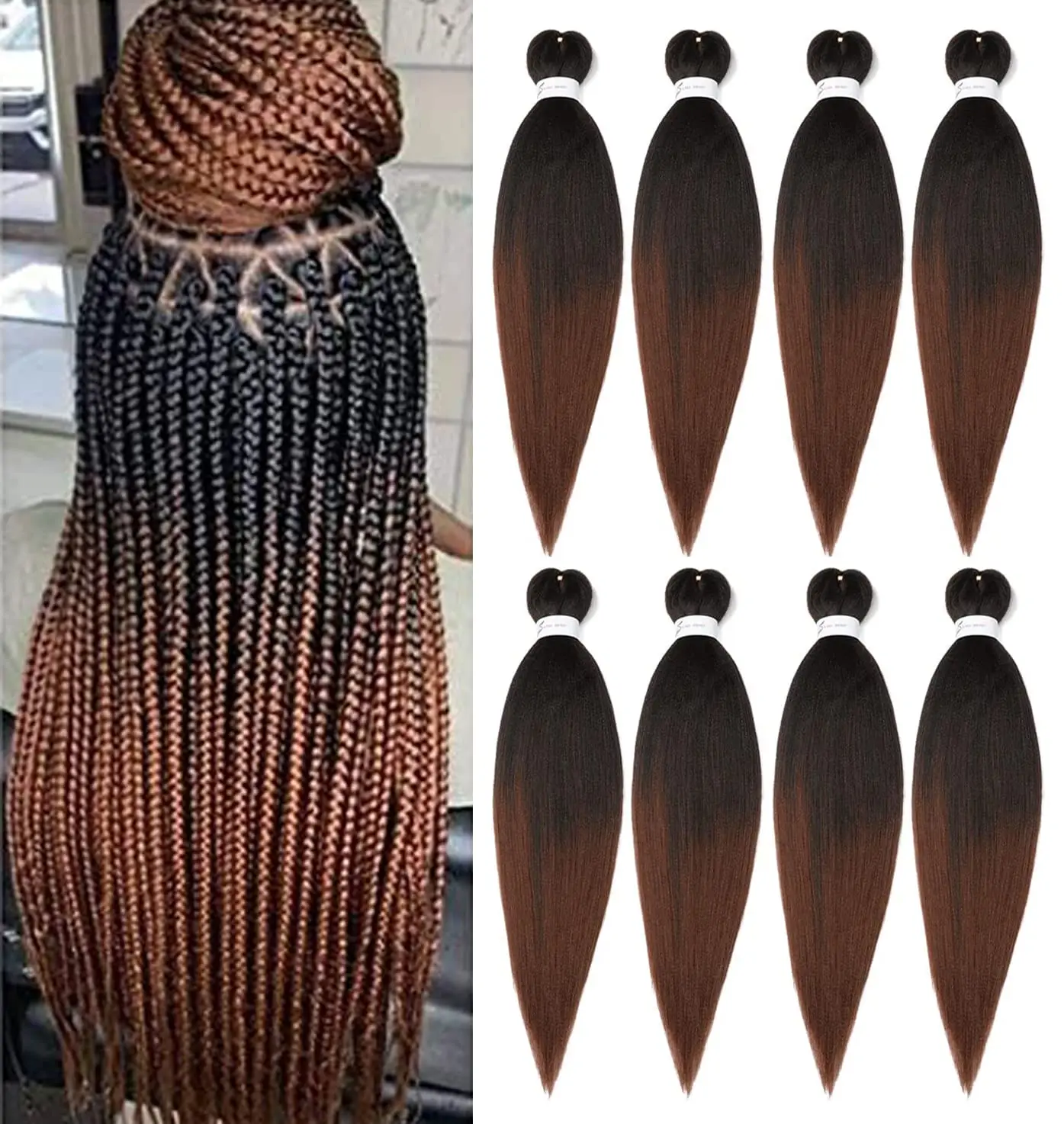 Braiding-Hair-Extensions-8-Packs-Synthetic-Omber-Brown-Professional-Pre ...