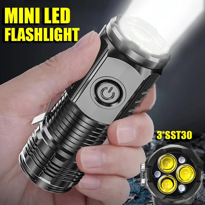 Powerful LED Flashlight Ultra Bright Mini 3*SST20 LED Torch Built-in ...