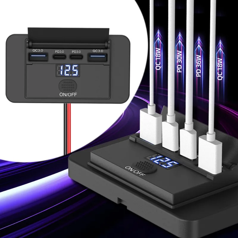Quad-Port 84W 12V RV USB Outlet Dual PD3.0 Dual QC3.0 Fast Charging ...