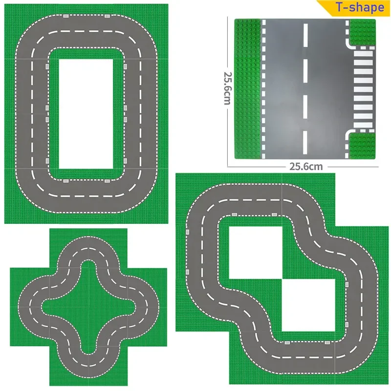 Classic-City-Road-Street-Baseplate-Block-Straight-Crossroad-Curve-T ...