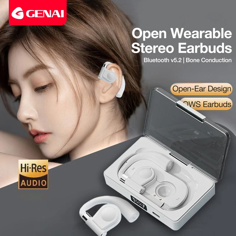 GENAI Open Ear Headphones OWS Earbuds with Earhooks Open Wearable ...