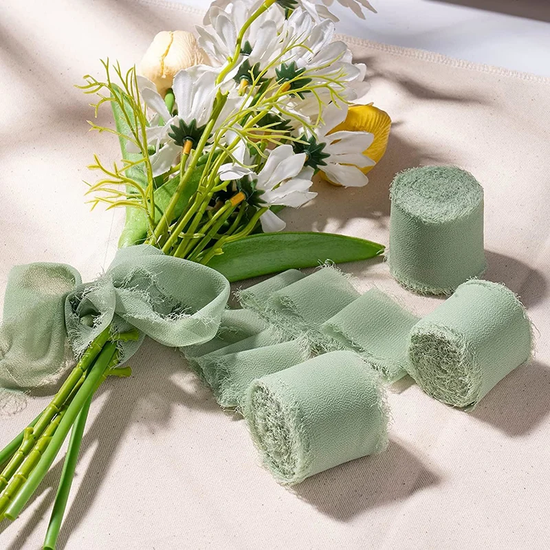 1-Roll-Handmade-Fringe-Chiffon-Silk-Ribbon-Gauze-Green-Ribbons-For ...