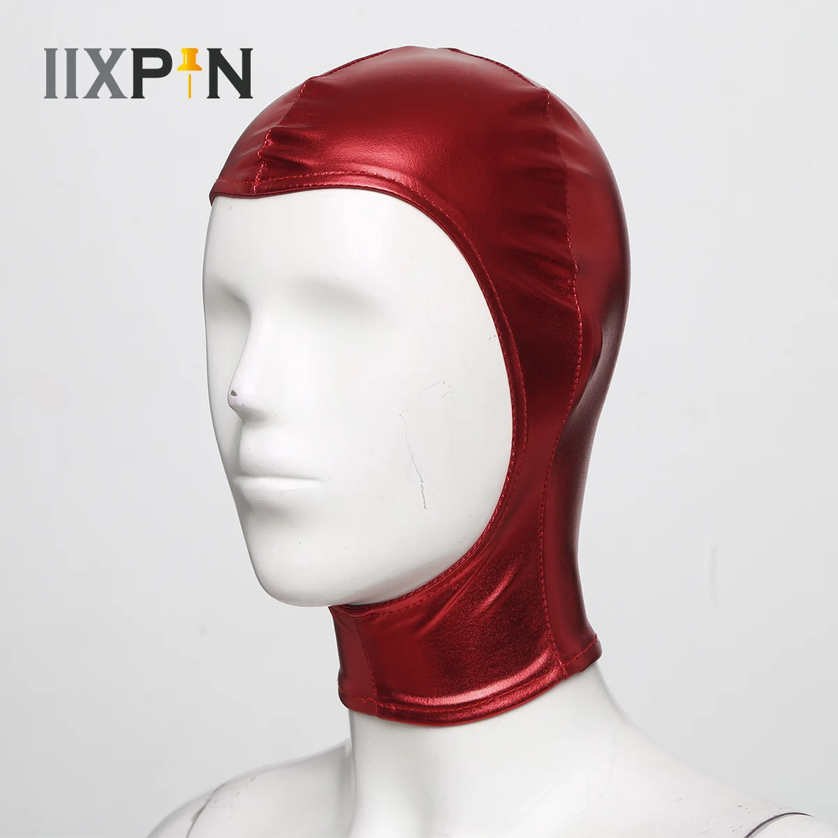 Women Mens Cosplay Open Face Mask Latex Shiny Metallic Open Face Head ...