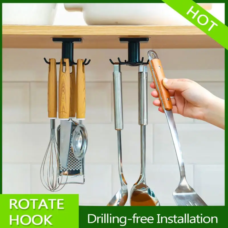 360 Degrees Rotated Hook Punch-free Kitchen Cabinet Under Shelf Holder ...