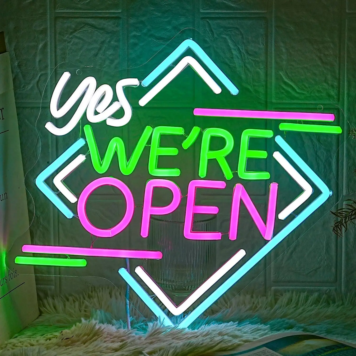Yes WE RE OPEN Neon Sign Multicolor Diamond LED Open Sign for Store ...