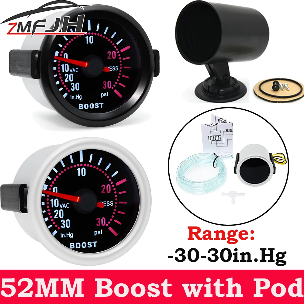 2-52mm-Turbo-Boost-Gauge-1-2-Bar-0-30PSI-Car-Smoke-Len-Universal-12V ...