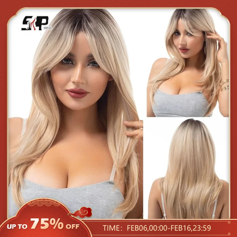 Synthetische-Per-cke-Damen-lange-blonde-acht-Figuren-Pony-geschichtete-Per-cken-geeignet-f-r ...