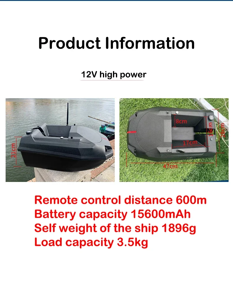 GPS Bait Boat 12V Remote Control 600m 100 Fishing Spots Load 3.5KG Make A Nest Hooks Pull Nets ...