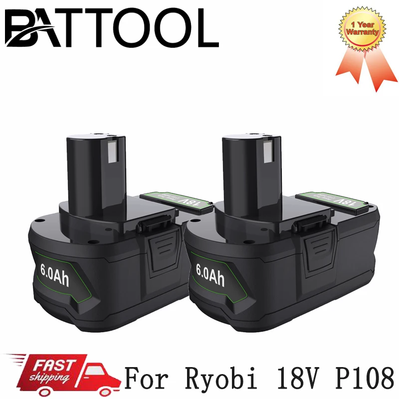 6.0Ah 18V Replacement Battery for Ryobi 18V Lithium Battery for P108 ...