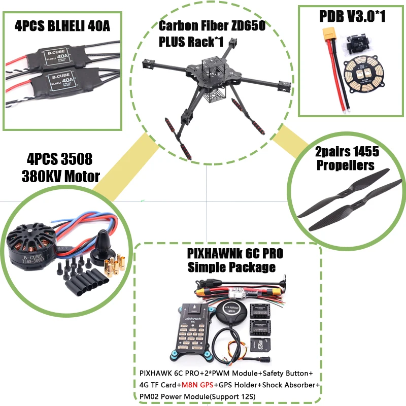 B-CUBE ZD650 PLUS 650mm Ardupilot Pixhawk Carbon fiber Quadcopter Frame ...